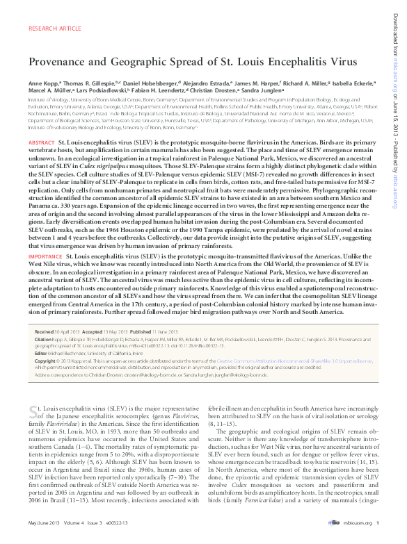(PDF) Provenance and geographic spread of st. Louis encephalitis virus