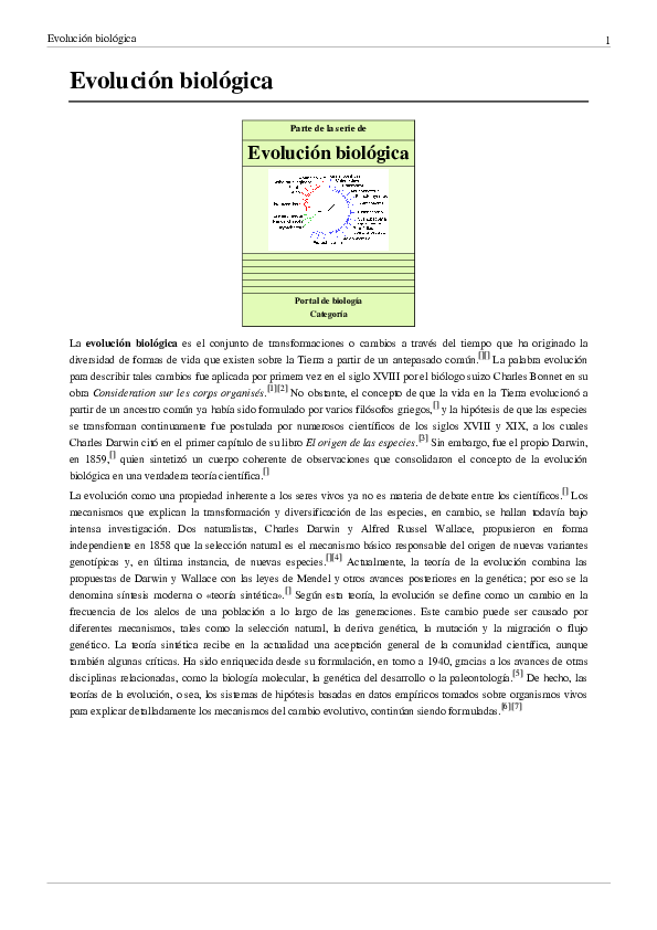 (PDF) Evolucion biologica 1 Evolucion biologica Parte de la serie deXIX ...