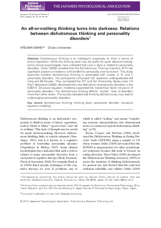 (PDF) An all-or-nothing thinking turns into darkness: Relations between ...