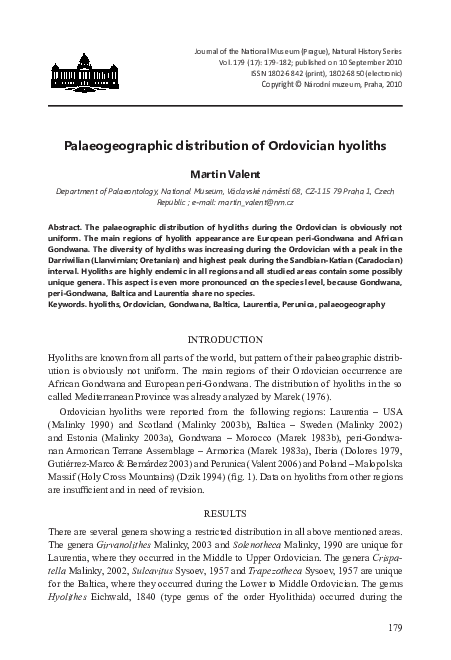 (PDF) Palaeogeographic distribution of Ordovician hyoliths