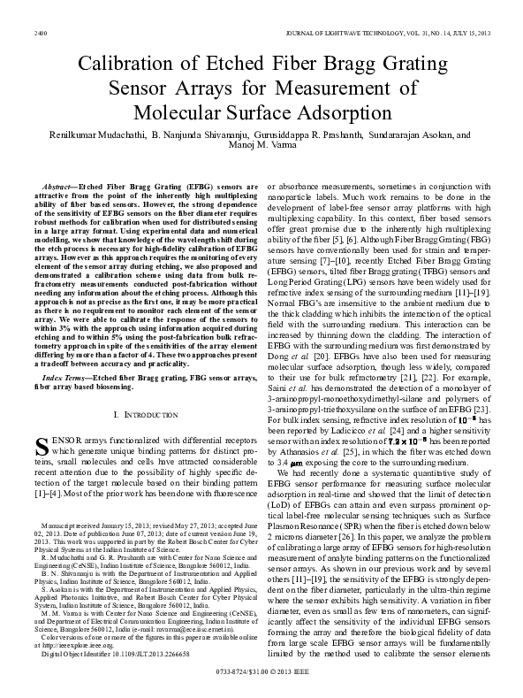 Calibration of Etched Fiber Bragg Grating Sensor Arrays for Measurement ...