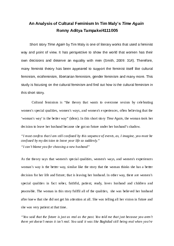 (PDF) An Analysis of Cultural Feminism In Tim Maly’s Time Again