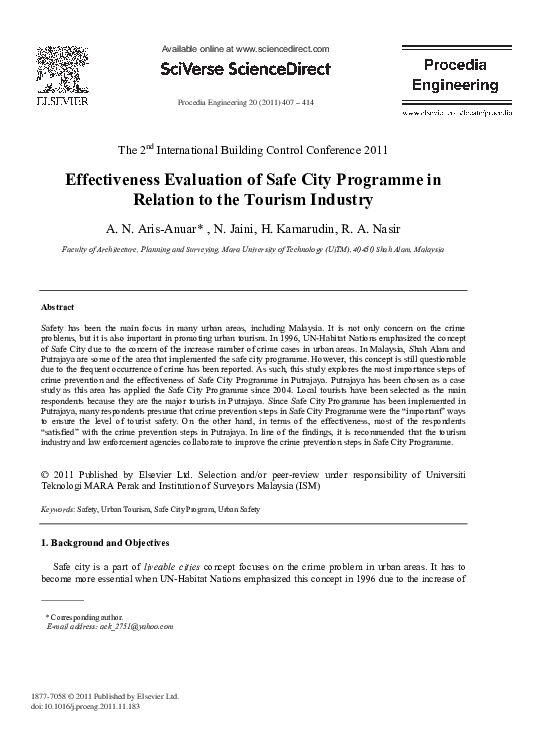 (PDF) Effectiveness Evaluation of Safe City Programme in Relation to ...
