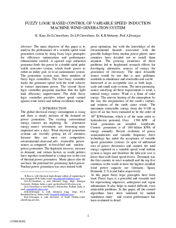 Pdf Fuzzy Logic Based Control Of Variable Speed Induction Machine