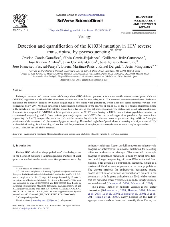 (PDF) Detection and quantification of the K103N mutation in HIV reverse ...