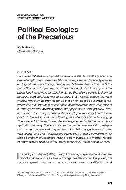 Political Ecologies of the Precarious