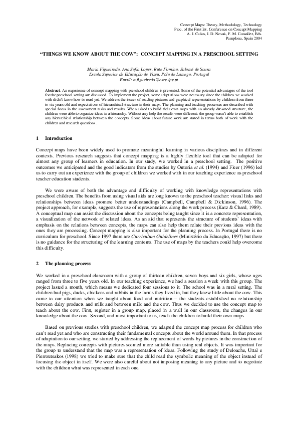 (PDF) THINGS WE KNOW ABOUT THE COW": CONCEPT MAPPING IN A PRESCHOOL SETTING