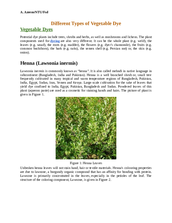 (PDF) Different Types of Vegetable Dyes