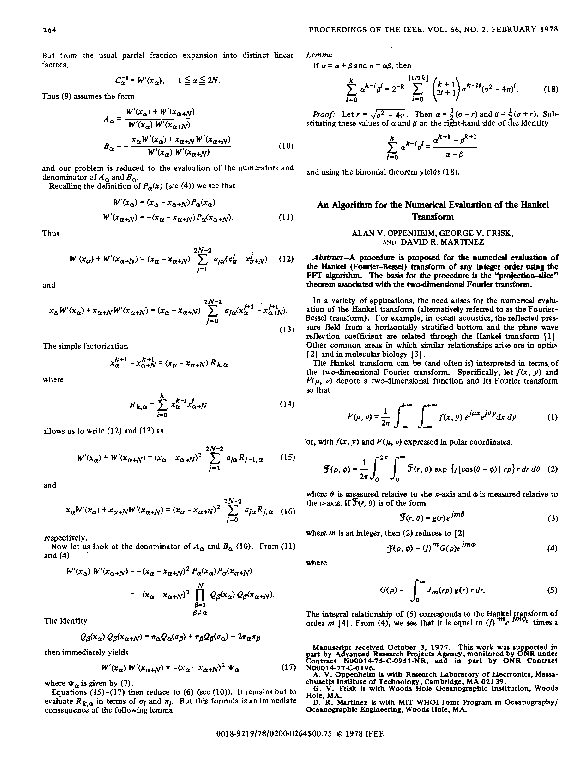 Pdf An Algorithm For The Numerical Evaluation Of The Hankel Transform