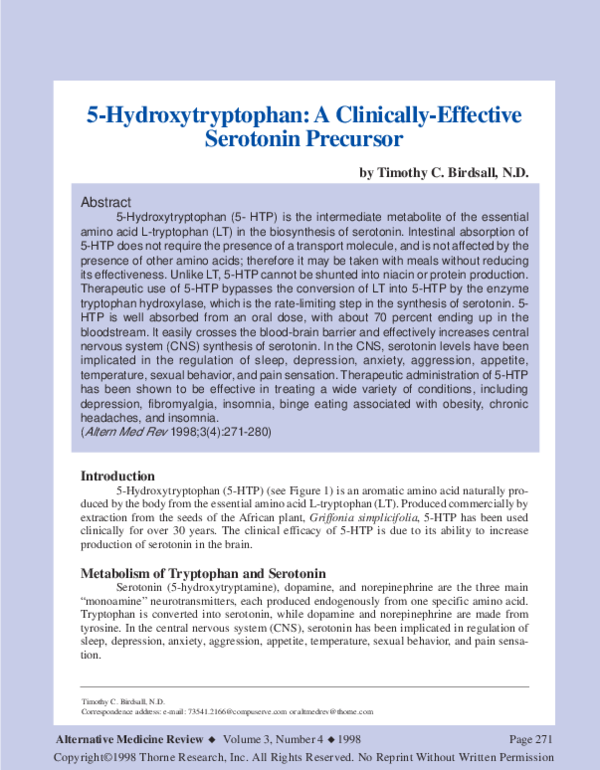 (PDF) 5-Hydroxytryptophan:A Clinically-Effective Serotonin Precursor