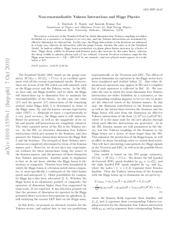 (PDF) Non-renormalizable Yukawa Interactions and Higgs Physics