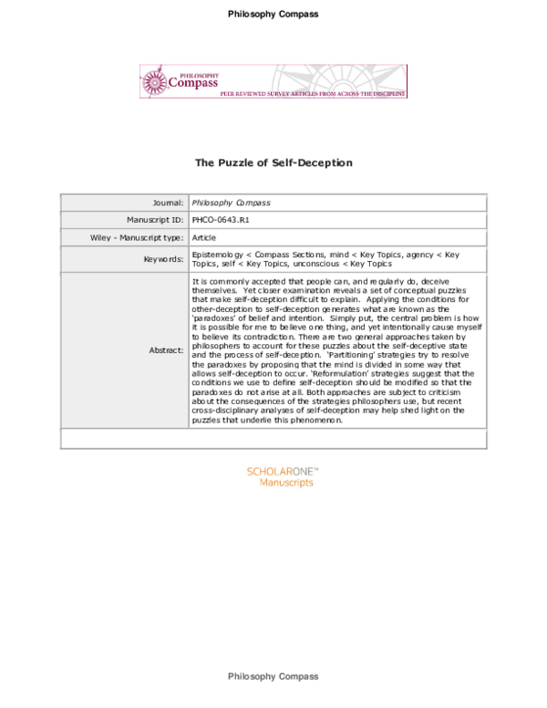 (PDF) The puzzle of Self Deception