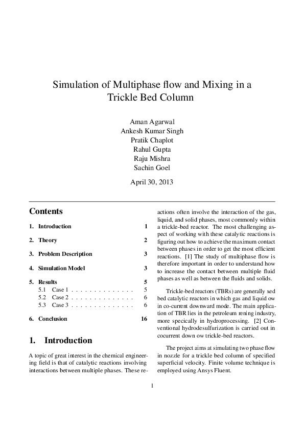 (PDF) Simulation of Multiphase flow and Mixing in a Trickle Bed Column