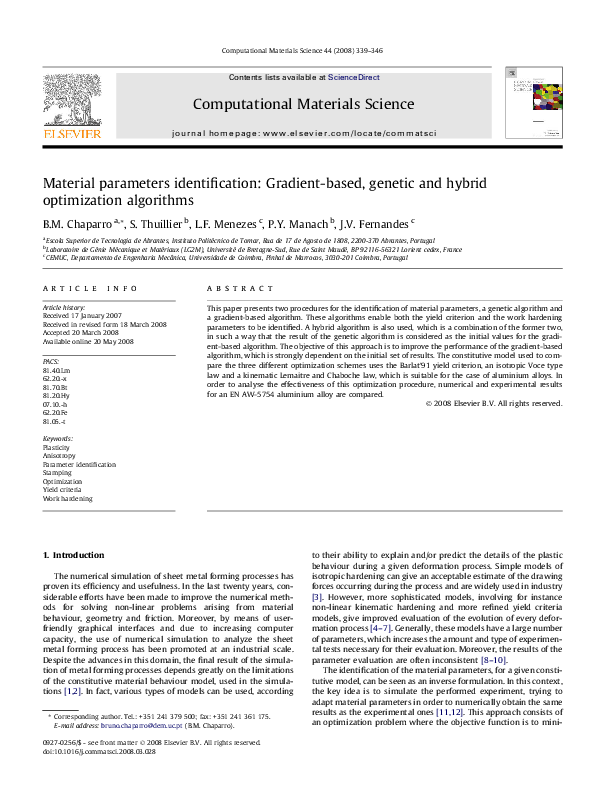 (PDF) Material parameters identification: Gradient-based, genetic and hybrid optimization algorithms
