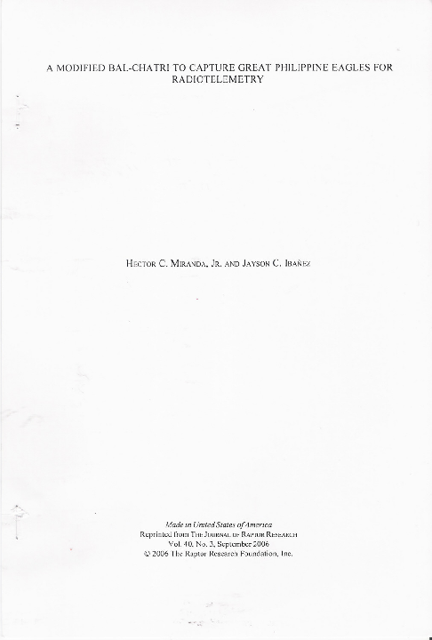 (PDF) A modified Bal ChaTri for capturing Great Philippine Eagles for ...