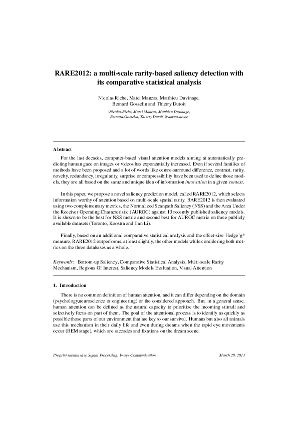 (PDF) RARE2012: A multi-scale rarity-based saliency detection with its ...