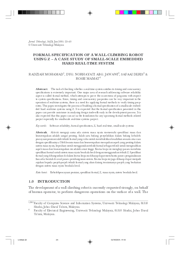 (PDF) Formal Specification of A Wall-Climbing Robot Using Z – A Case Study of Small-Scale ...