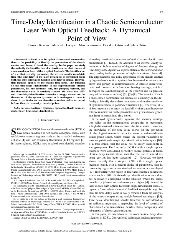 Pdf Time Delay Identification In A Chaotic Semiconductor Laser With