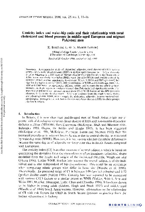 (PDF) Conicity index and waist-hip ratio and their relationship with ...