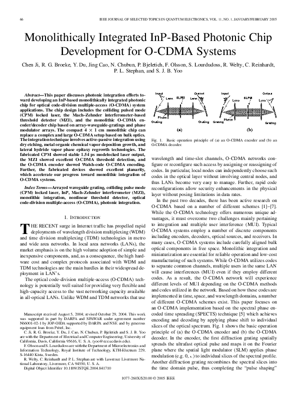 Pdf Monolithically Integrated Inp Based Photonic Chip Development For O Cdma Systems