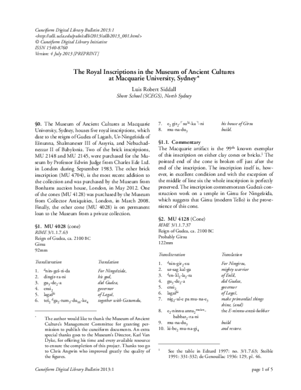 (PDF) The Royal Inscriptions in the Museum of Ancient Cultures at ...