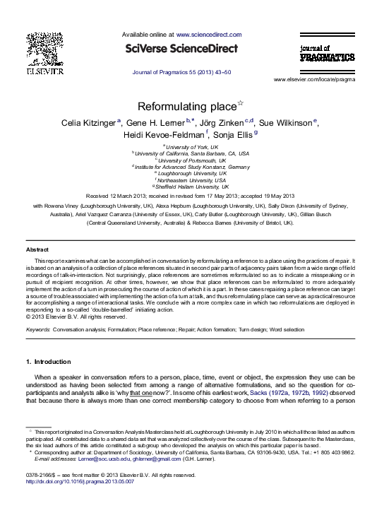 (PDF) Kitzinger et al Reformulating Place