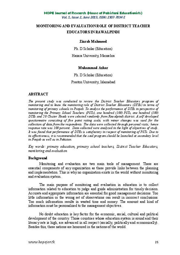 (PDF) MONITORING AND EVALUATION ROLE OF DISTRICT TEACHER EDUCATORS IN ...