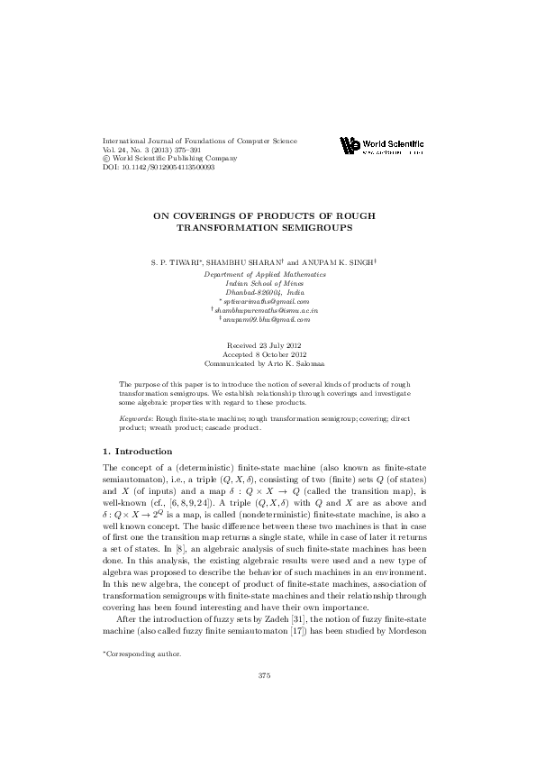 (PDF) ON COVERINGS OF PRODUCTS OF ROUGH TRANSFORMATION SEMIGROUPS