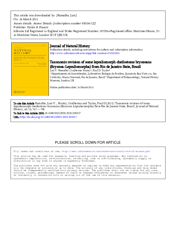 Pdf Taxonomic Revision Of Some Lepraliomorph Cheilostome Bryozoans