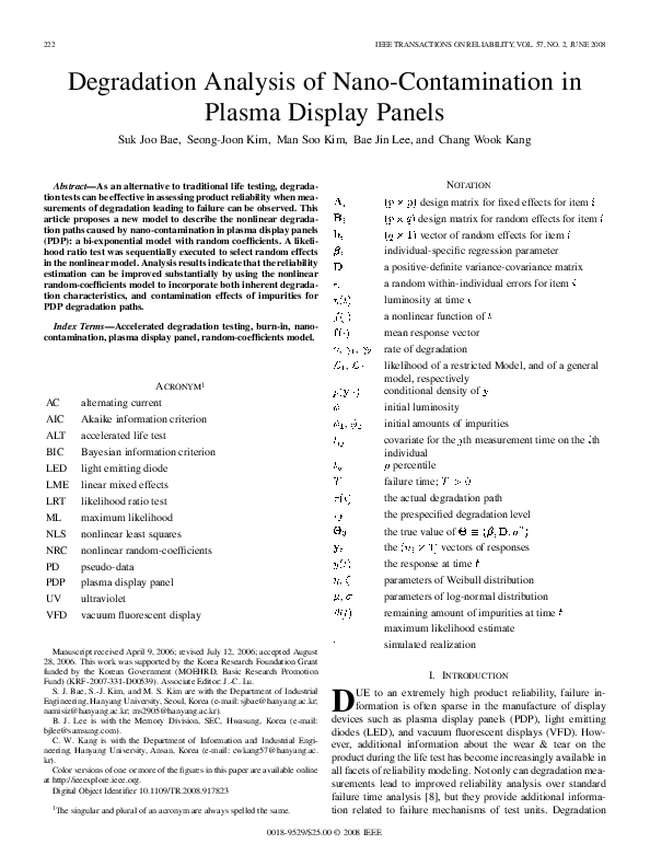 Degradation Analysis of Nano-Contamination in Plasma Display Panels