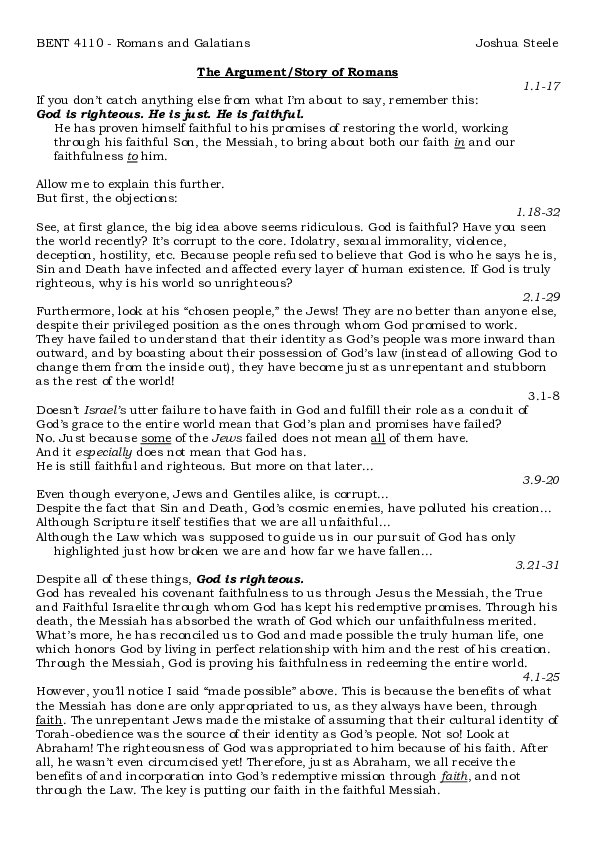 (PDF) The Argument/Story of Romans