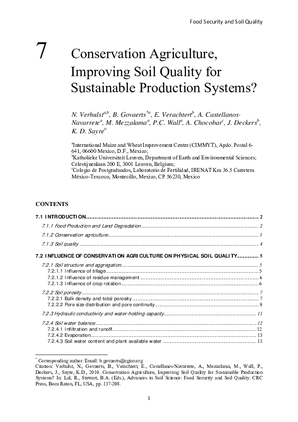 (PDF) Verhulst, N. et al. 2010. Conservation agriculture, improving soil quality for sustainable ...