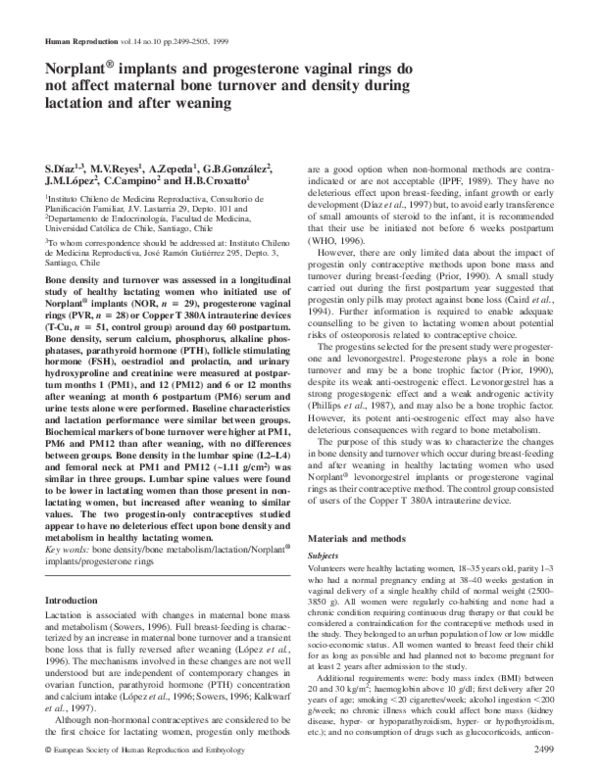 (PDF) Norplant(R) implants and progesterone vaginal rings do not affect ...