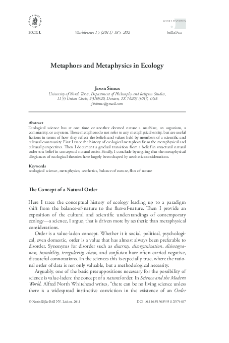 (PDF) Metaphors and Metaphysics in Ecology