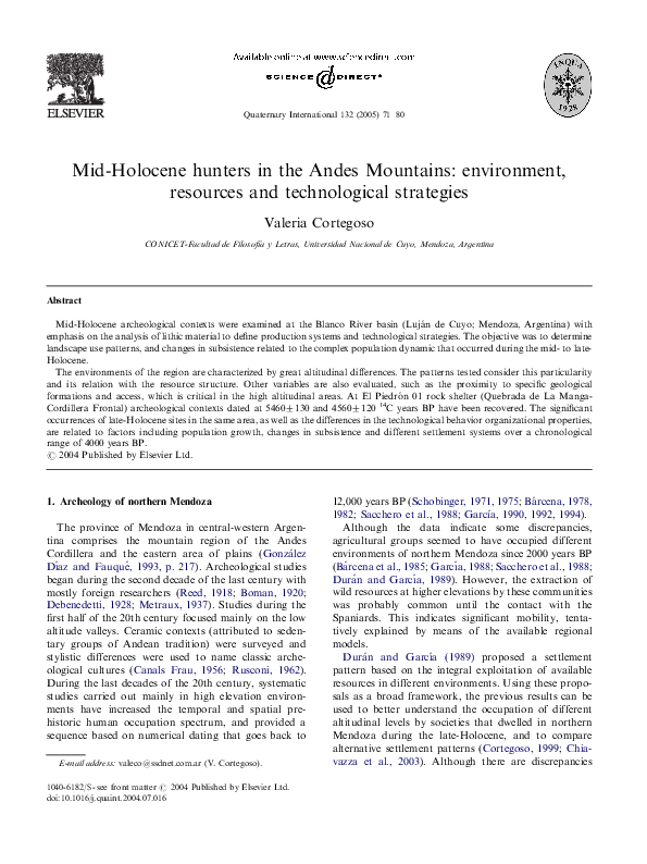 (PDF) Mid-Holocene hunters in the Andes Mountains: environment ...