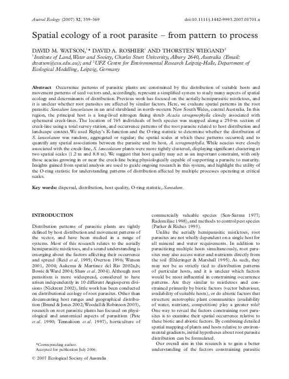 (PDF) Spatial ecology of a root parasite – from pattern to process
