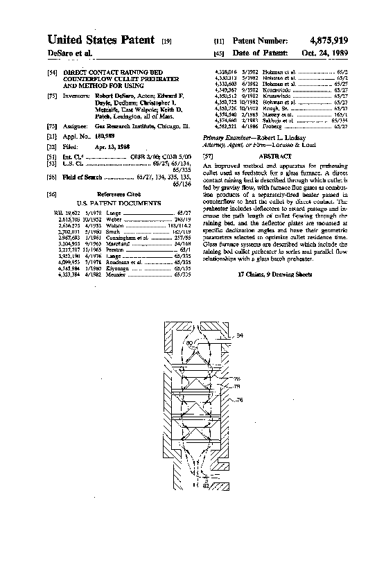Direct contact raining bed counterflow cullet preheater and method for ...