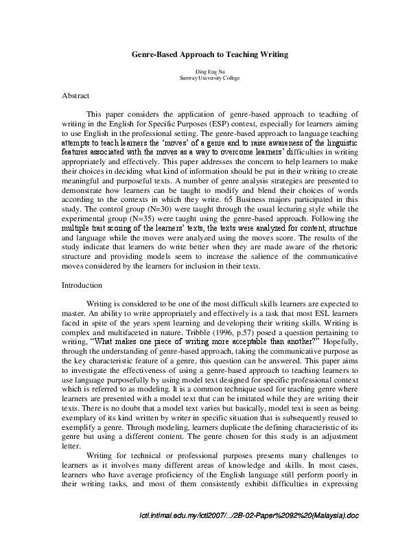 Doc Genre Based Approach To Teaching Writing