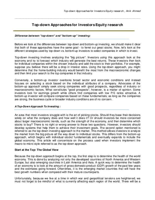 Top-down Approaches for Investors Equity research