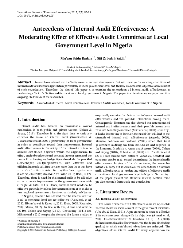 (PDF) Antecedence of Internal audit effectiveness