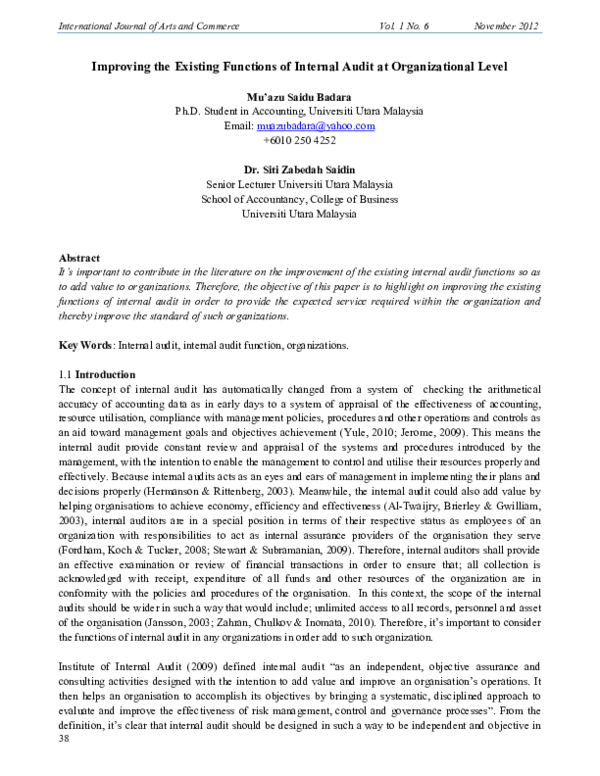 (PDF) Internal audit function