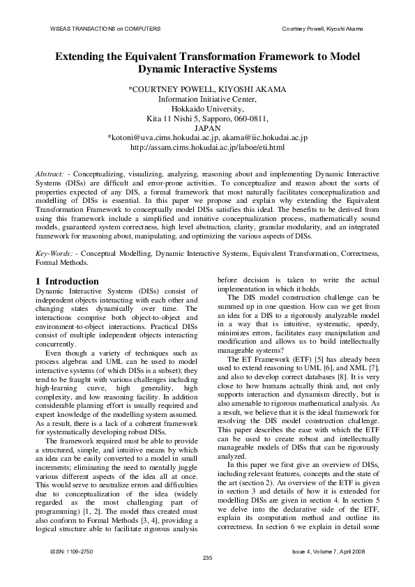 (PDF) Extending the Equivalent Transformation Framework to Model Dynamic Interactive Systems