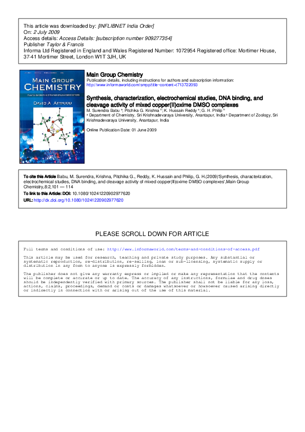 (PDF) Synthesis, characterization, electrochemical studies, DNA binding, and cleavage activity ...