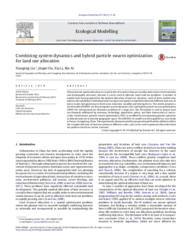 Pdf Liu Xiaoping Ou Jinpei Li Xia Ai Bin Combining System Dynamics And Hybrid Particle