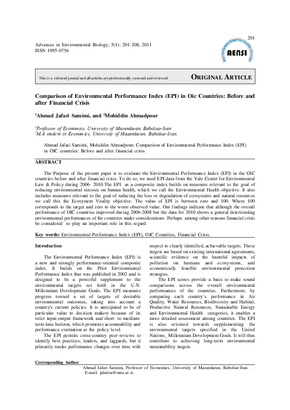 (PDF) Comparison of Environmental Performance Index (EPI) in Oic ...