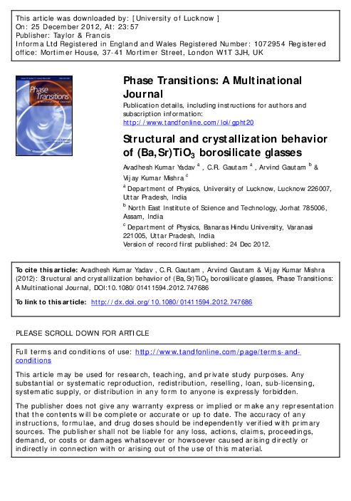 (PDF) Structural and crystallization behavior of (Ba,Sr)TiO3 borosilicate glasses