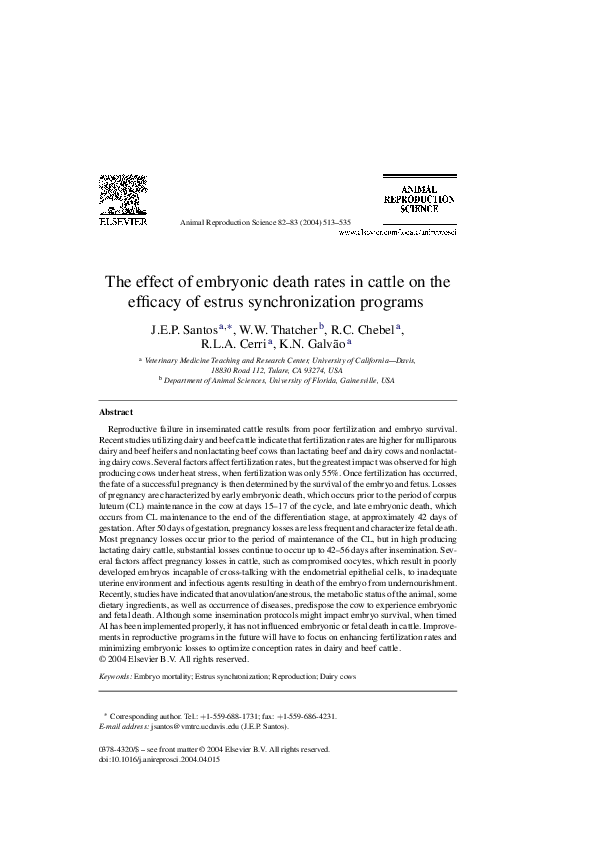 (PDF) The effect of embryonic death rates in cattle on the efficacy of ...