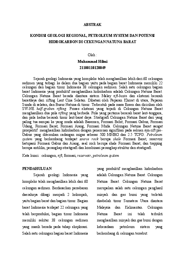 (DOC) ABSTRAK KONDISI GEOLOGI REGIONAL, PETROLEUM SYSTEM DAN POTENSI ...
