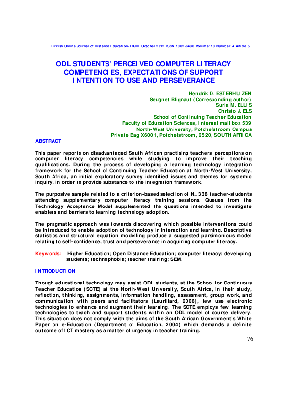 (PDF) ODL students’ perceived computer literacy competencies, expectations of support intention ...