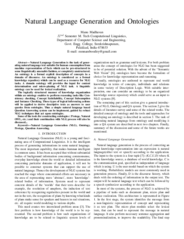 (PDF) Natural Language Generation and Ontologies
